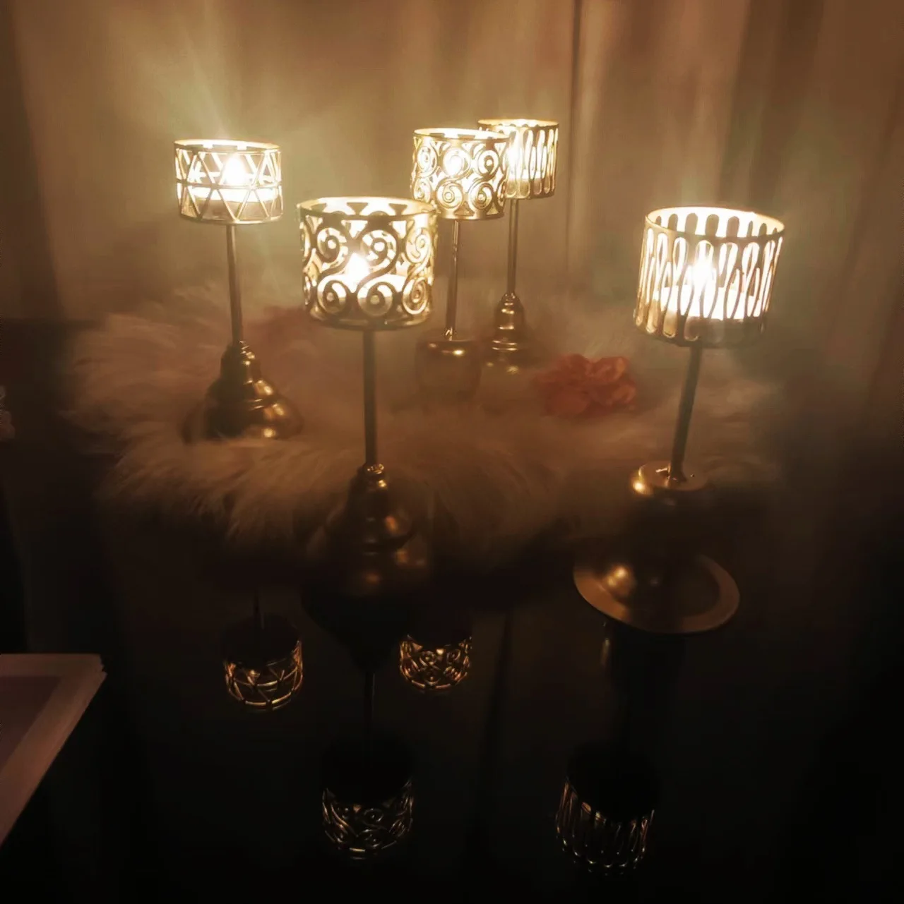 Hollow Iron Decorative Candle Holder For Living Room Metal Candle Base ...