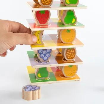 Wooden Fruit Blocks Stacked High Toys Children Early Education Puzzle ...