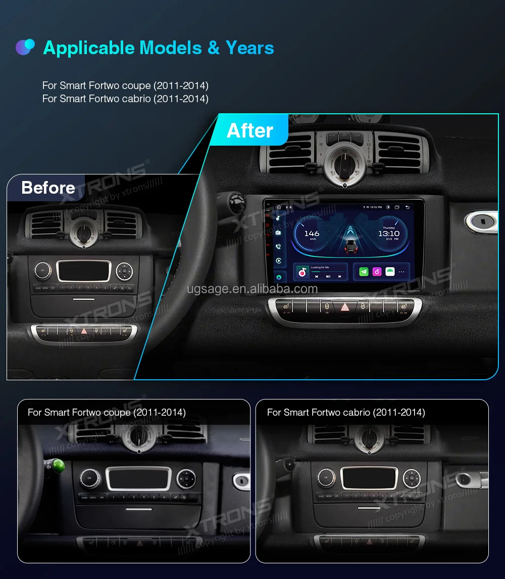 Xtrons 9" Android 11 Car Radio Stereo For Benz Smart Fortwo 2011-2014 ...