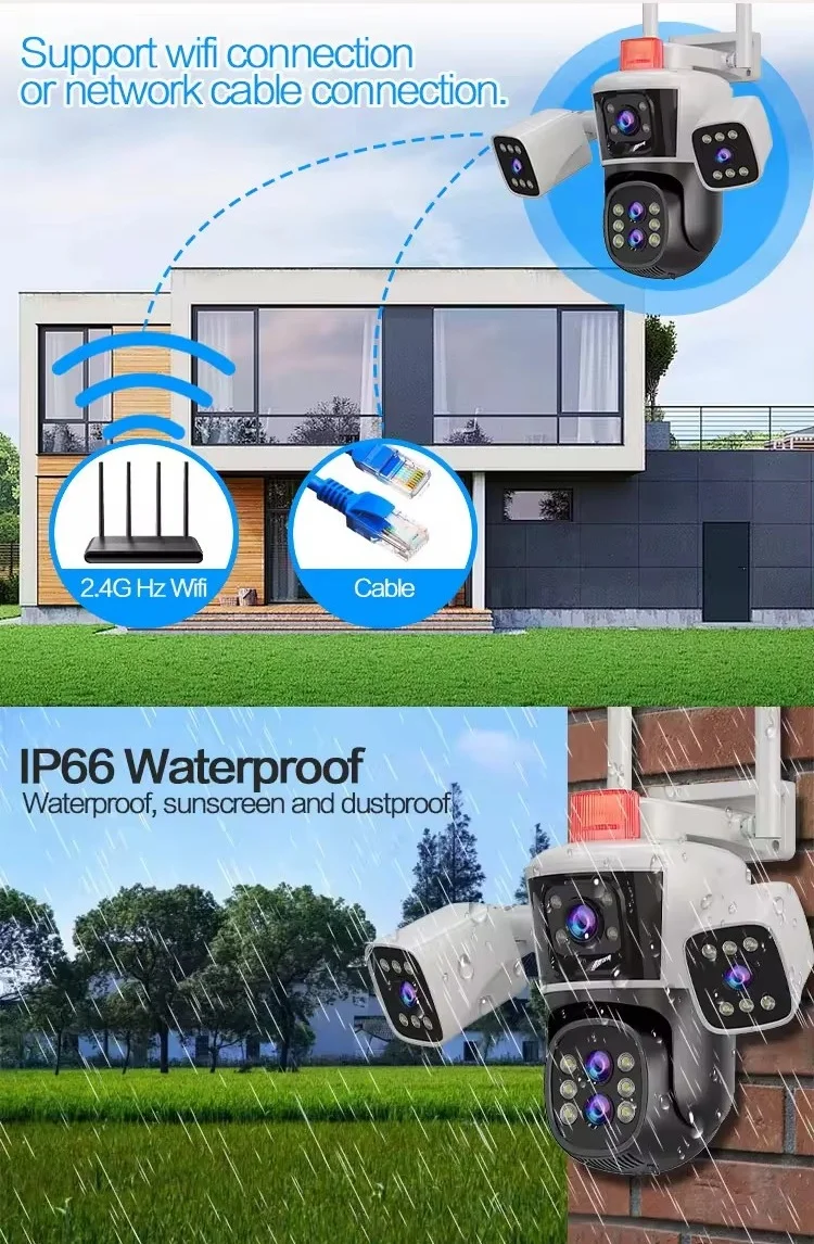 8K Outdoor Four-Lens Three Screens 10x Optical Zoom Cctv Wifi Wireless 16mp Ptz 360-Degree Ip ...