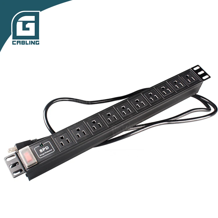 Gcabling 10 way Overload switch SPD power distribution unit sockets rack mount 110V 10 port USA ...