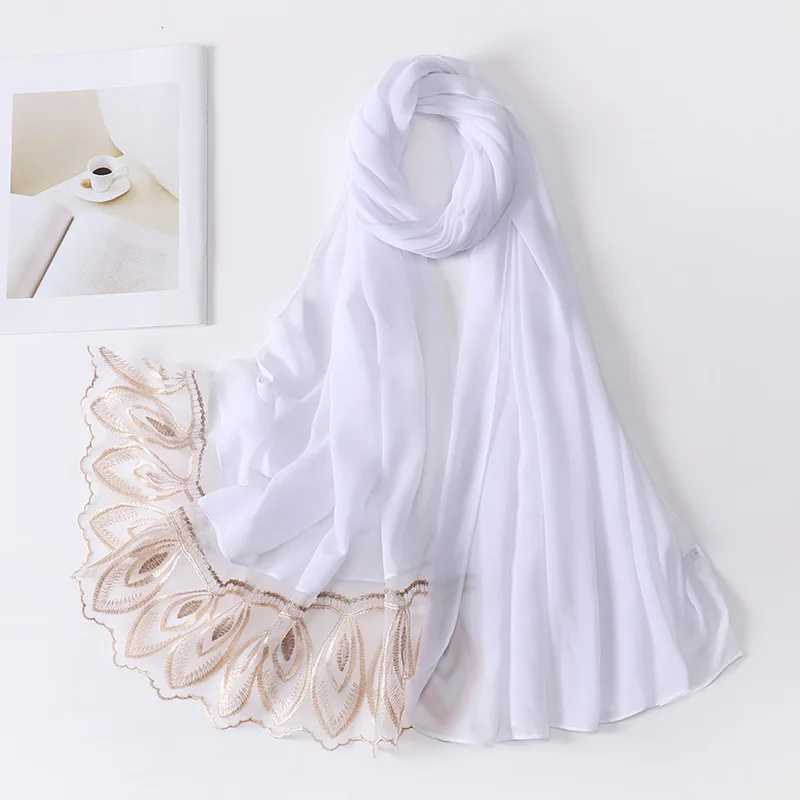 Luxury Lace Chiffon Hijab Muslim Headscarf Wrap Shawl Fashion Modern ...