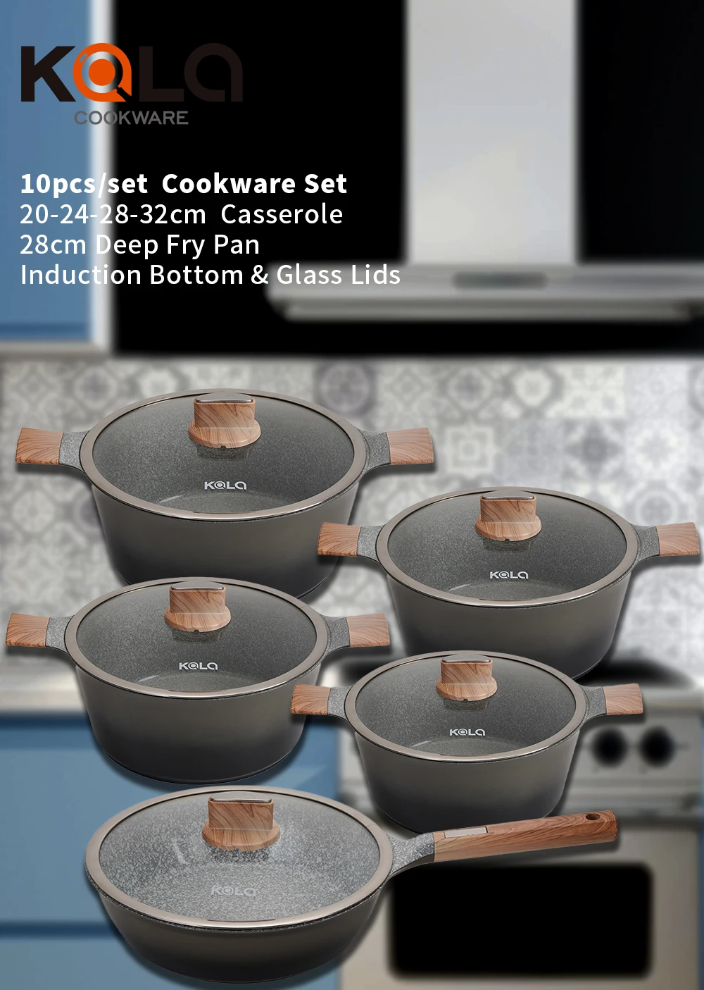 Kala Hot Sale 16 Pcs Square Casserole Granite Cookware Set Non-stick ...