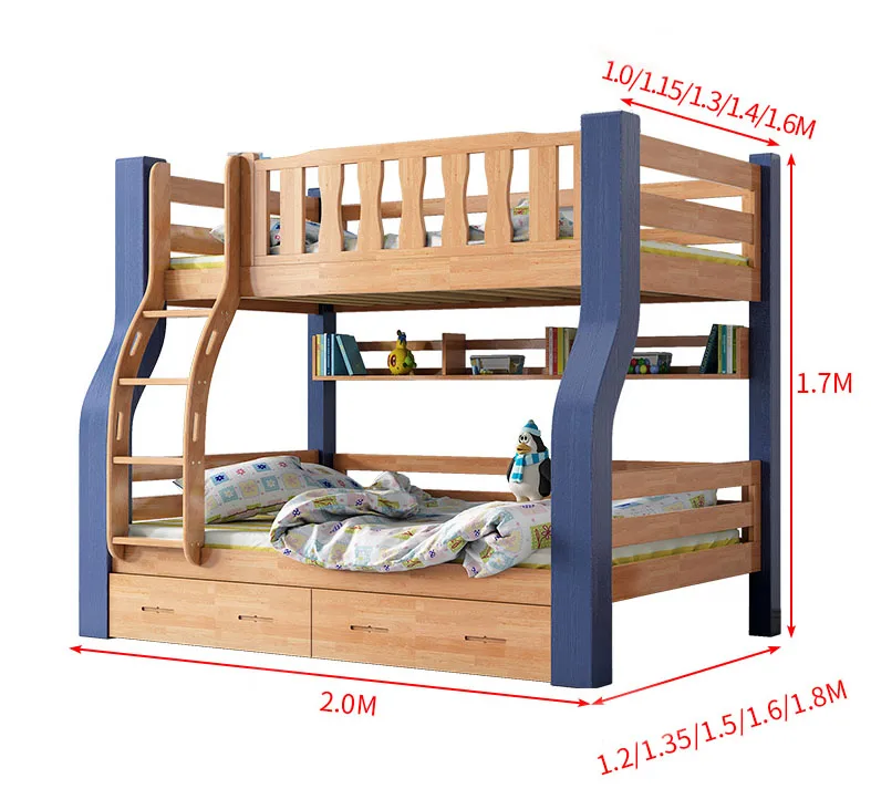 Twin Full Double over Space-Saving Wood Luxury Bunk Bed