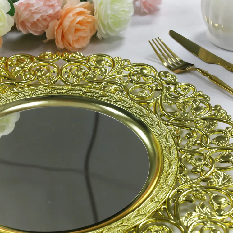 Wholesale Wedding Decor Dinnerware Luxury Round Gold Mirror Rolling ...