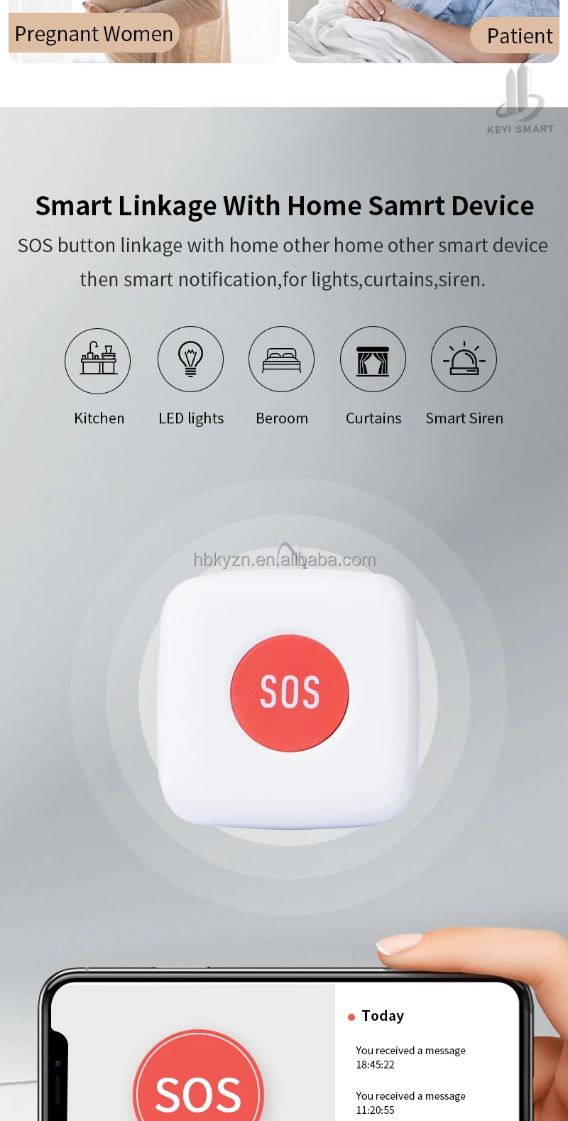 Elderly Smart Emergency Alarm Button Outdoor Mini Wireless Sos Remote ...