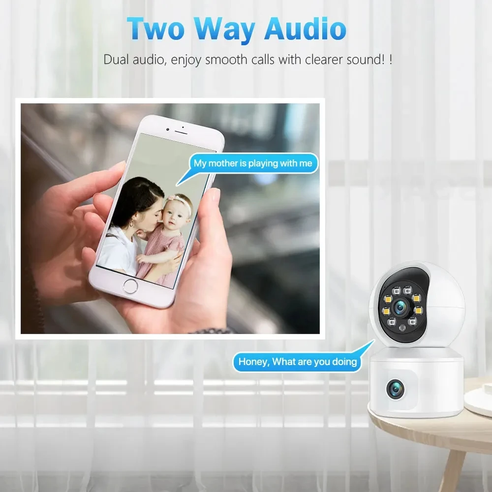 WiFi IP Camera Dual Lens Dual Screen Baby Monitor PTZ Auto Tracking ...