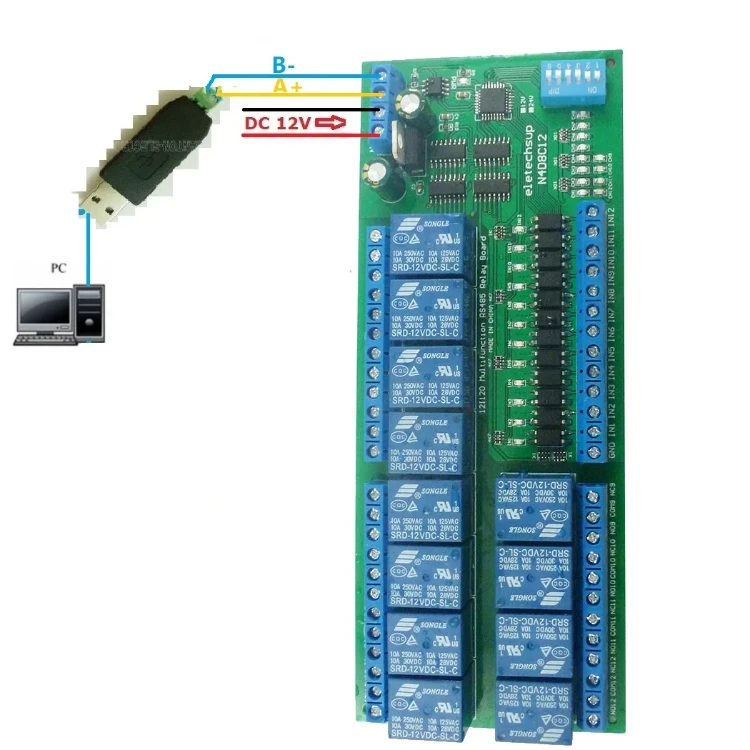 12ch Digital Input Output UART RS485 Relay Module Modbus RTU