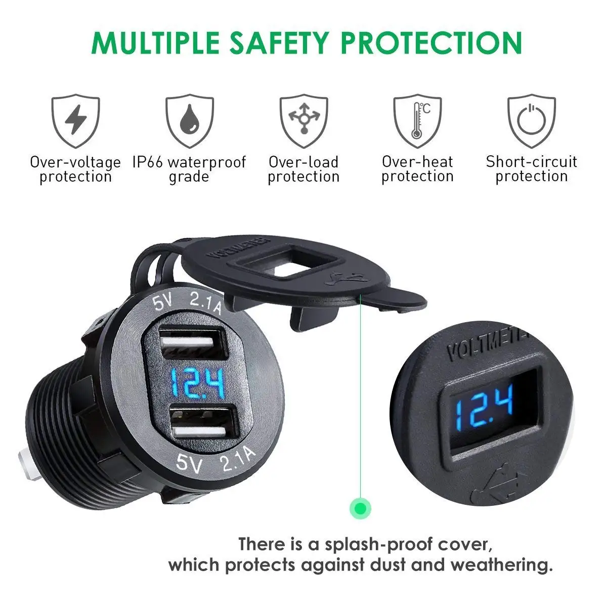 Black 5v 2.1a Dual Usb Charger Socket Car Usb Port 12v Charger Bus For ...