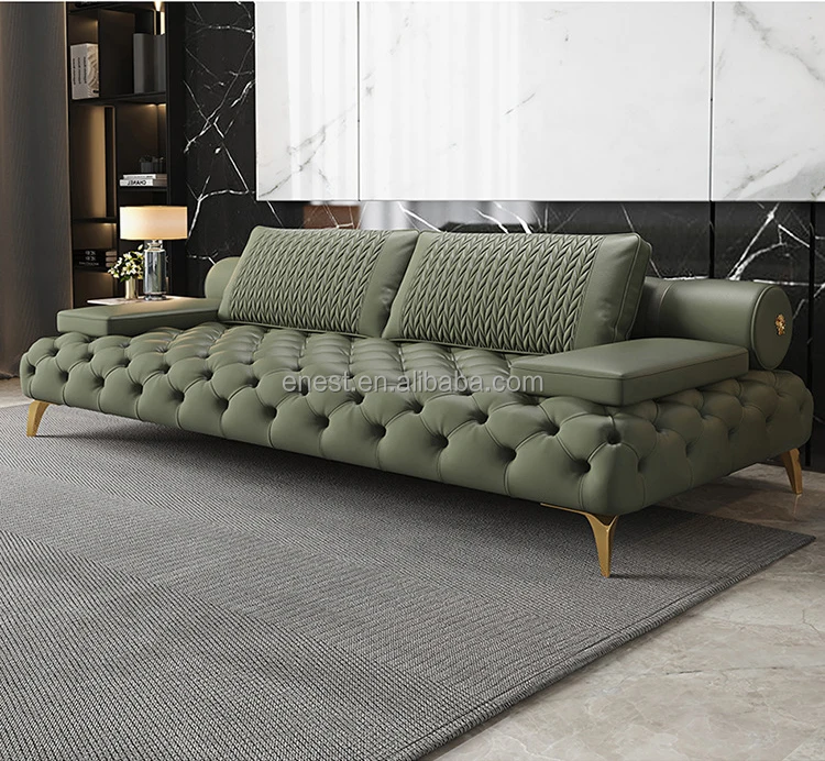 American-style Hotel Reception Leather Button Tufted Couch