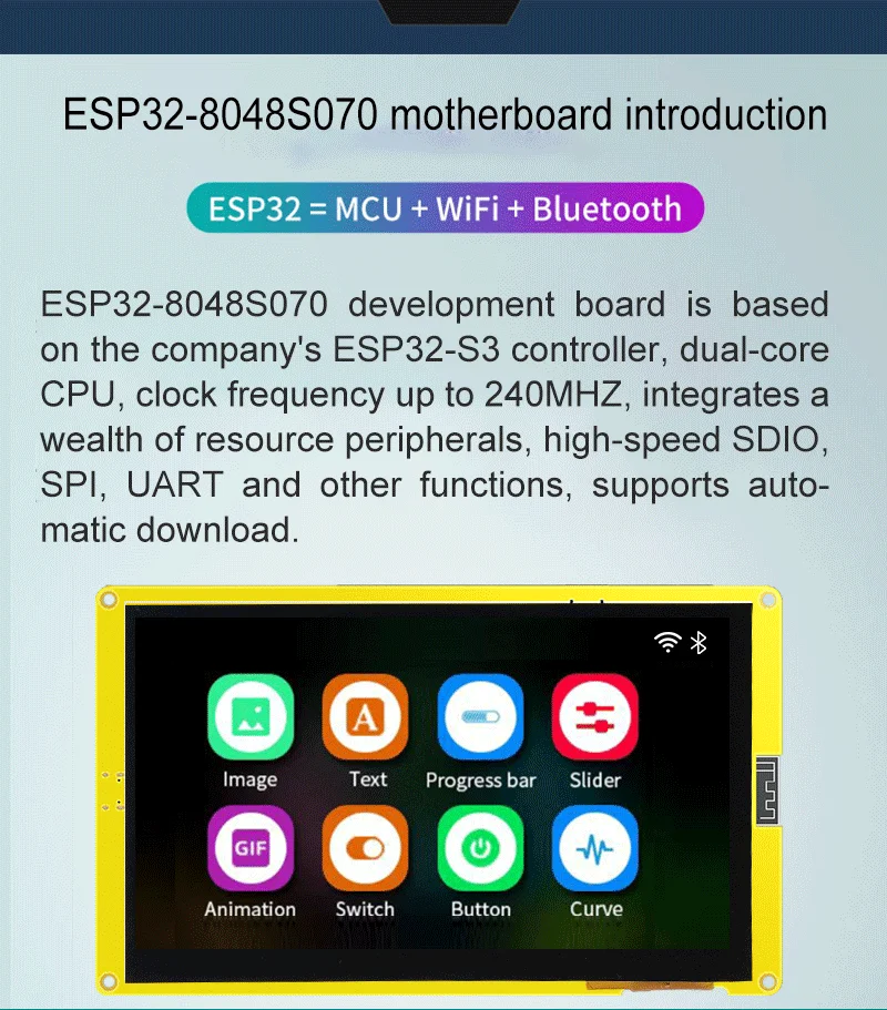 ESP32-S3 7.0 Inch HMI with 8M PSRAM, 16M Flash, LVGL