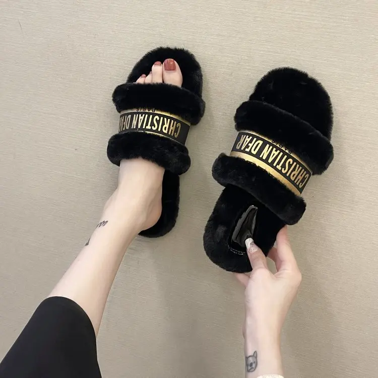 Luxury Brand Design D Home Fur Warm Embroidered Letter Half Drag Large ...