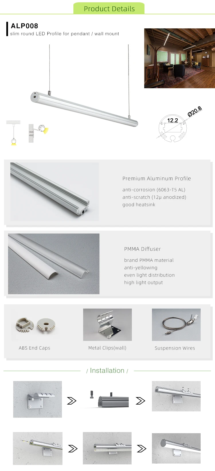 Alp008 Round Pendant Aluminum Extrusion Profile For Led Pendant ...
