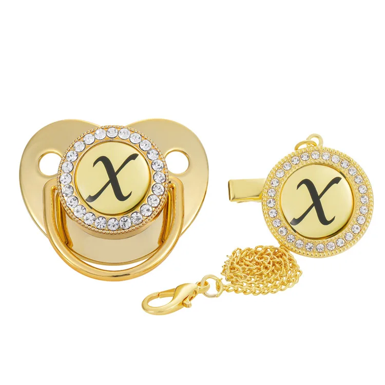 26 Letters Diamond Bling Gold Pacifier - BPA Free & Safe