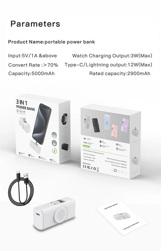 Foldable Hidden Dual Charging Port Mini Power Bank With Watch Wireless ...