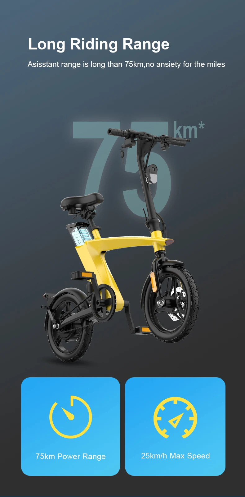 E-bicycle 250W Max Range 55km - off Road & City Folding Bike
