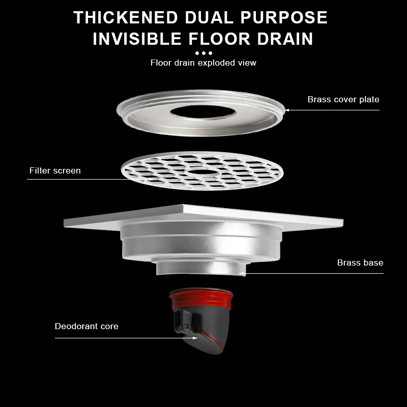 Invisible Medium Drainage Brass Floor Drain Anti Odor Bathroom Toilet ...