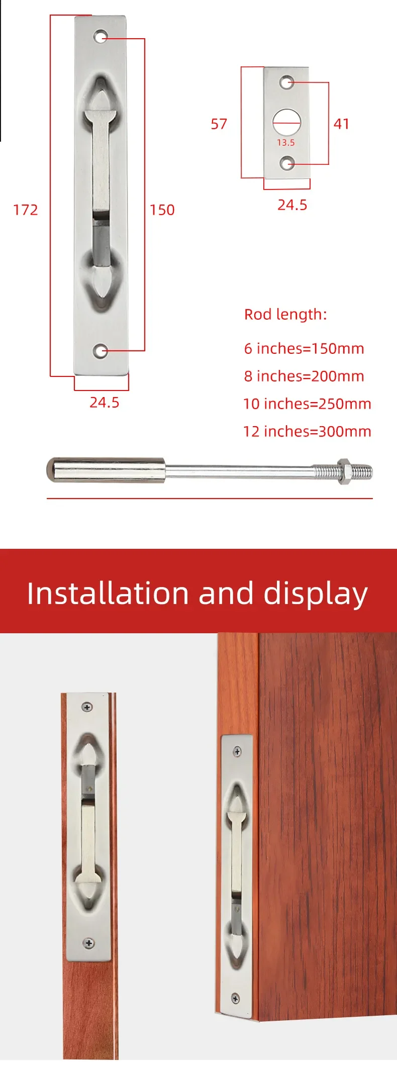 Hidden Installation Manual for 180mm Stainless Steel Door Bolt Lock
