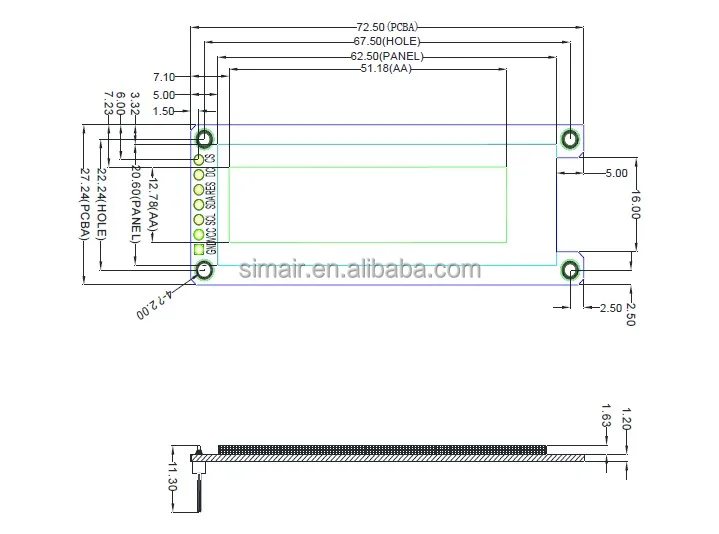 7pin 2.08 Inch Oled Display Lcd Screen 25664 Oled Serial Screen Spi Interface Sh1122 With ...