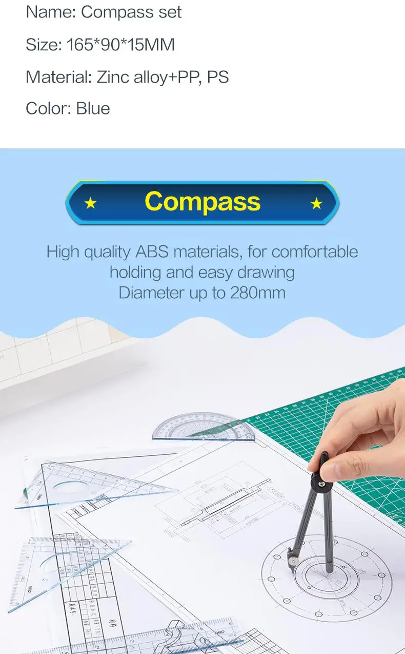Deli E9609 6-Piece School Drafting Set - Transparent Ruler, Protractor ...