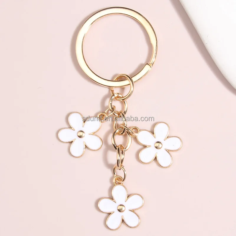 Cute Enamel Keychain Colorful Sakura Flower Key Ring Sweet Key Chains ...