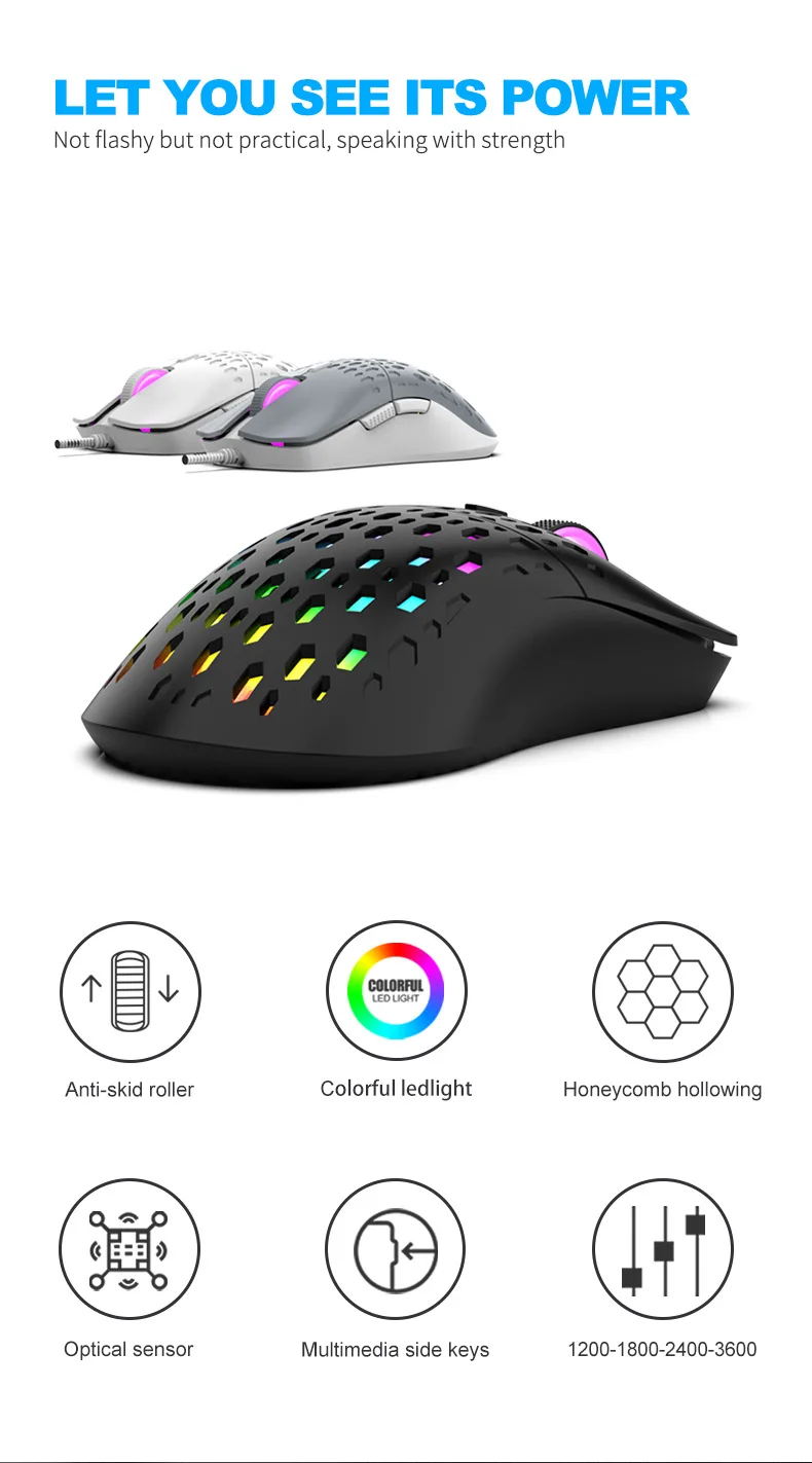 RAIKU G701 Gaming Mouse - Cool Light Cave Style & Ergonomic