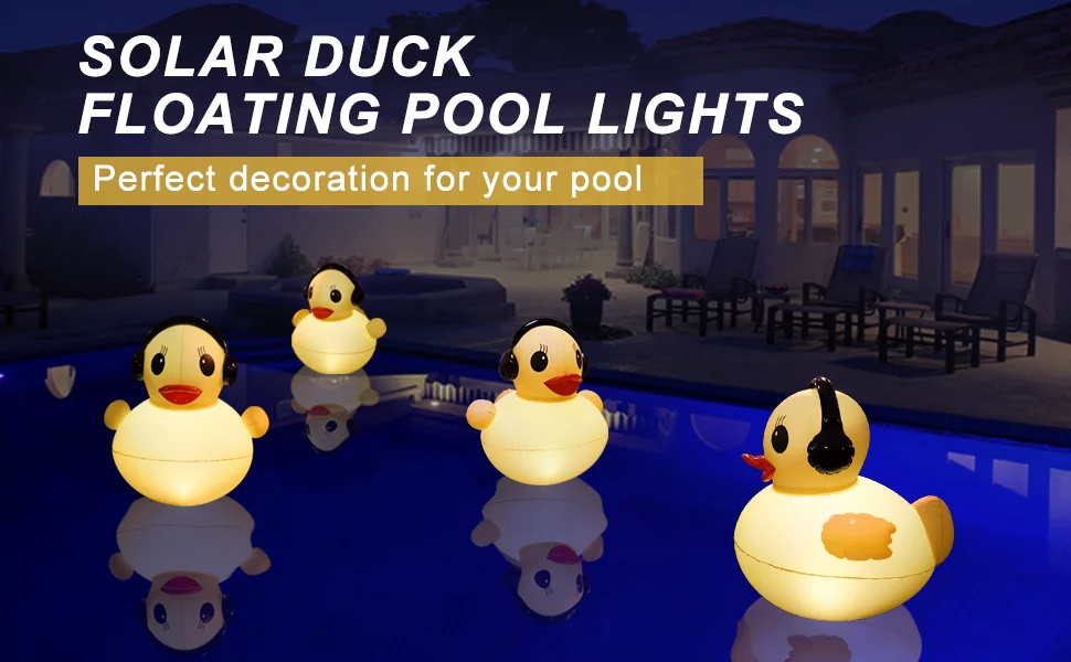 Solar Powered Inflatable Pool Lights - Waterproof Duck