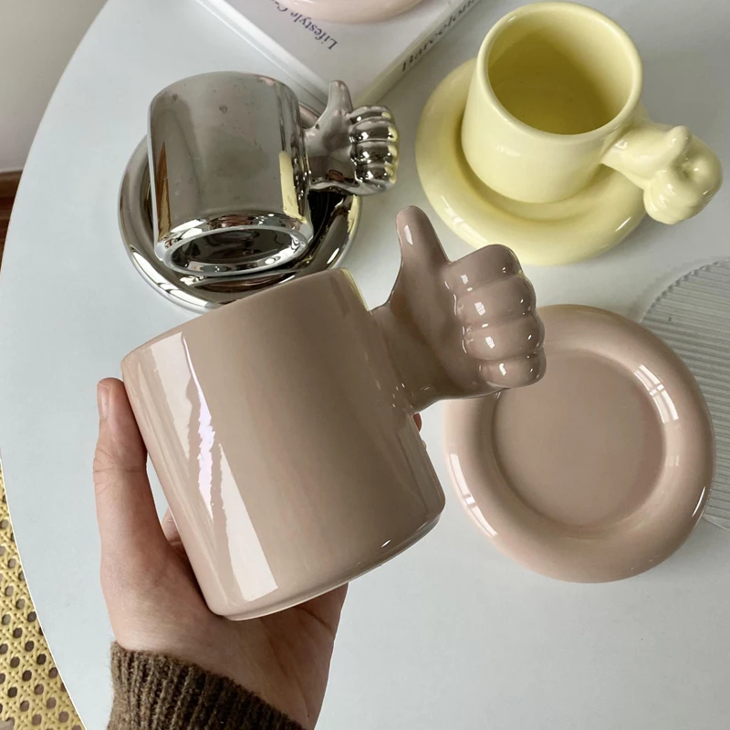 Custom Mugs With Logo Unique Thumb up Gesture Shape Porcelain White ...