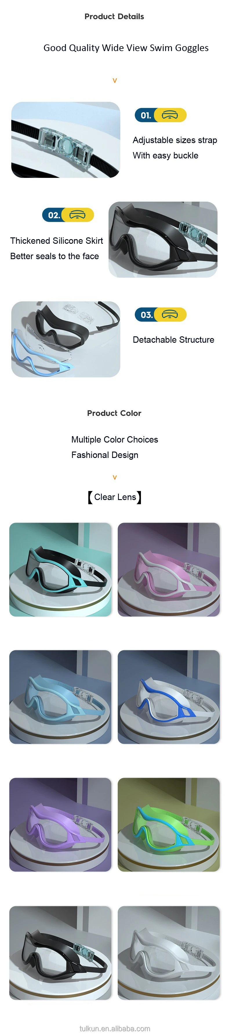 180 Wide View Single Lens Swimming Goggles Orange Silicone Unisex ...