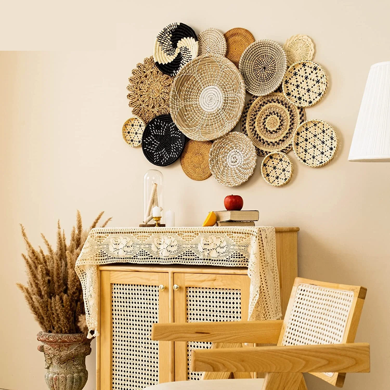 Wicker Natural Rattan Wall Plate For Art Decor Flower Fruit Plant Woven ...