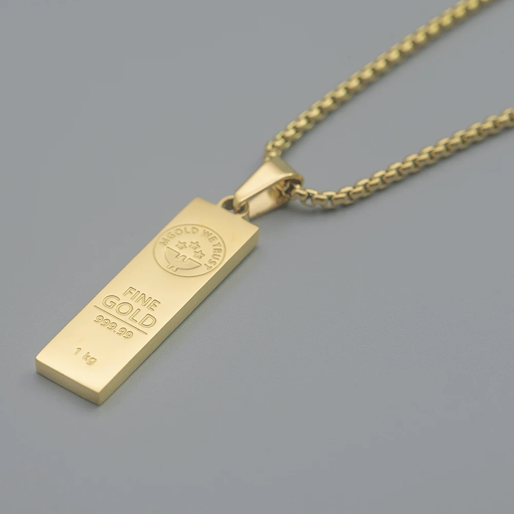Stunning Jewelry Men Gold Engraving Bar Shape Pendant