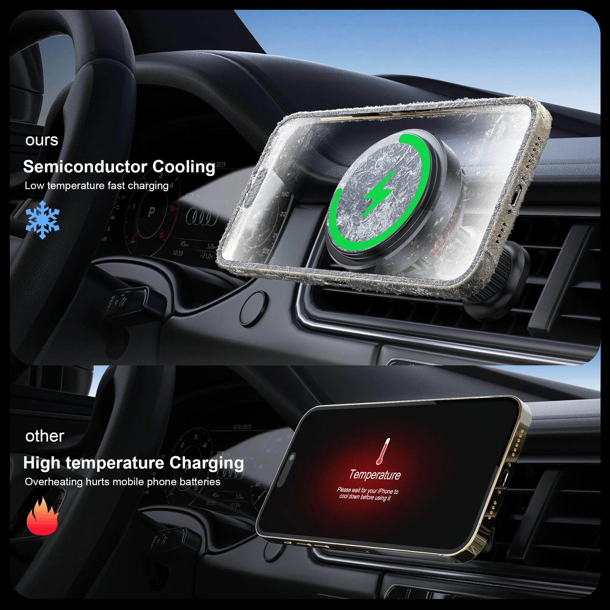 Qi Magnetic Wireless Charging Smartphone Cooler Air Cooling Dashboard ...