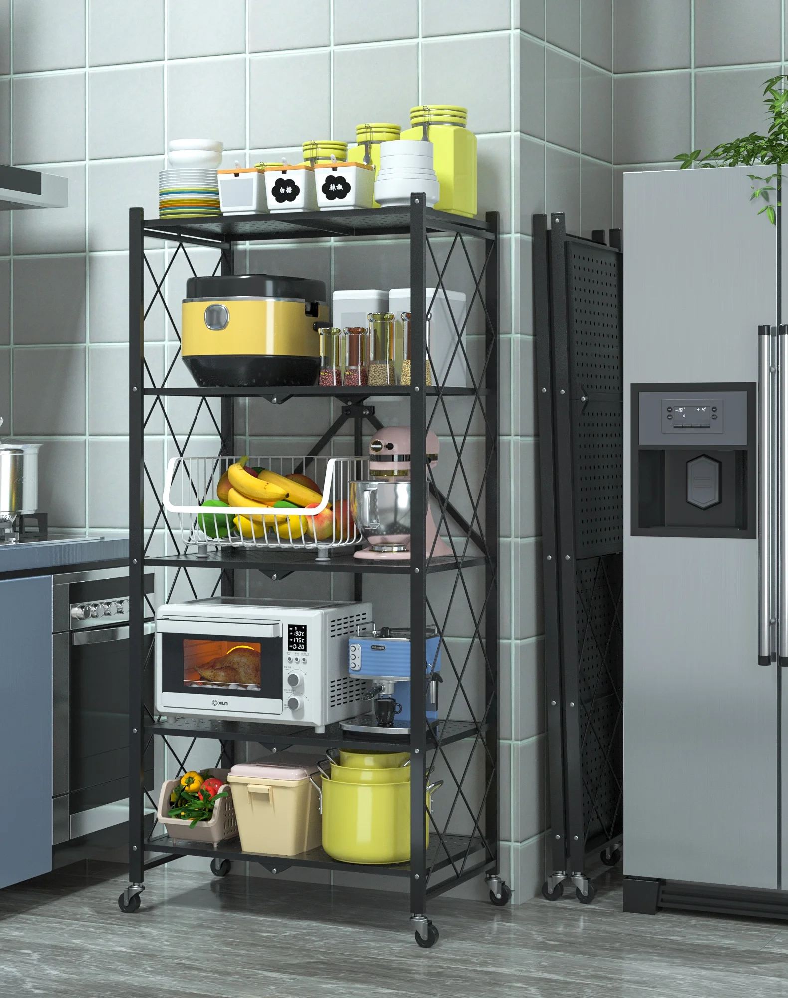 Multi-layer Folding Kitchen Display Shelf Foldable Kitchen Storage Rack ...