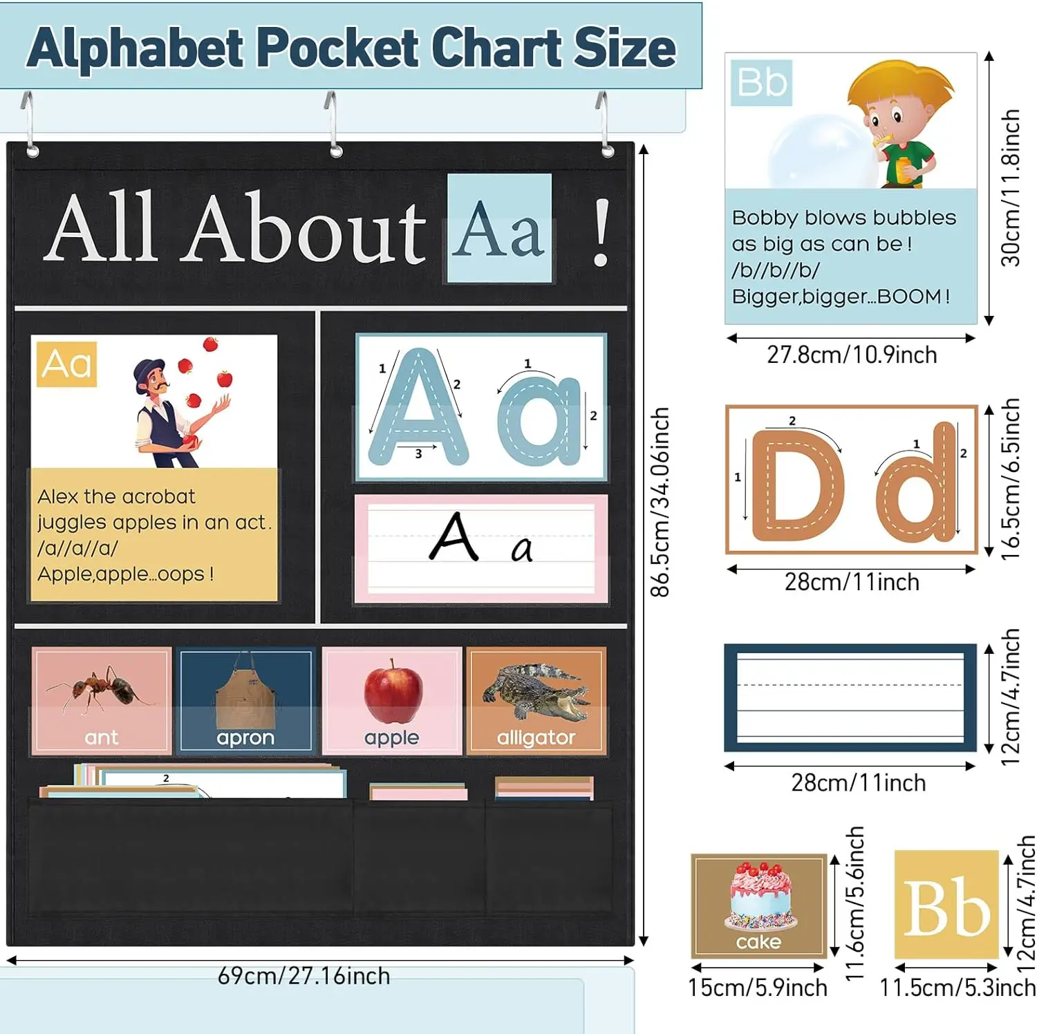 Letter Pocket Chart Fabric Educational Learning Chart for Kids Teacher ...