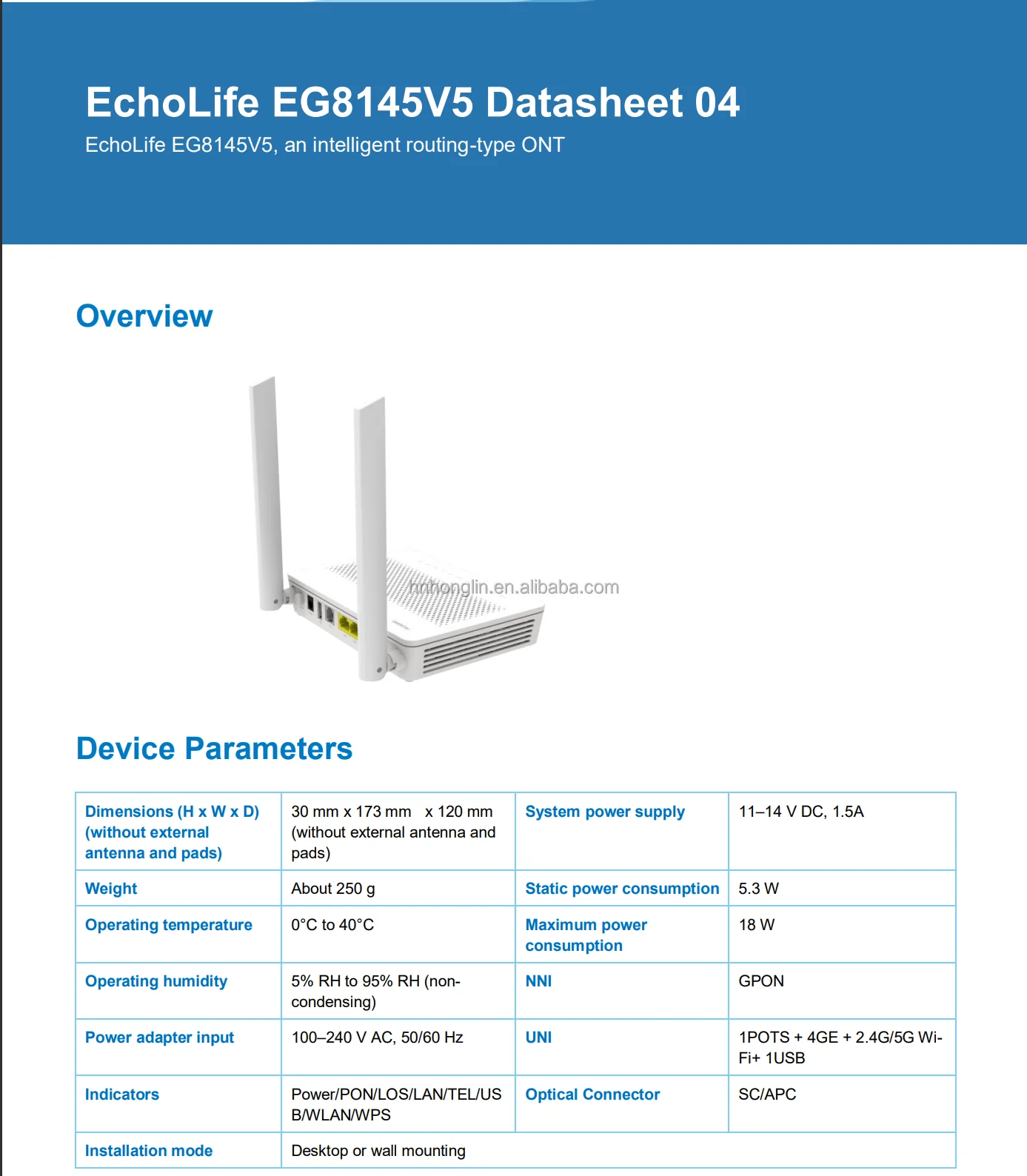 EG8145V5 GPON ONU - Reliable 4ge+1voice Router with Wifi