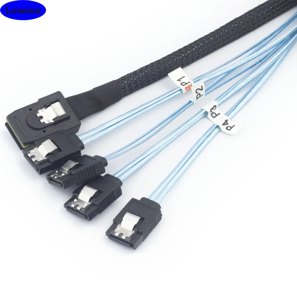 Mini SAS SFF-8087 to 4 Ports SATA Connection Cable for Servers Nylon ...
