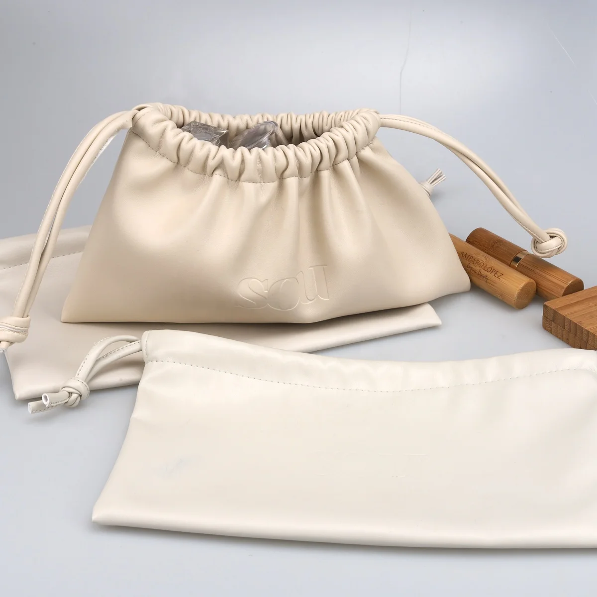 Custom Embossed PU Leather Drawstring Cosmetic Pouch – Personalized ...