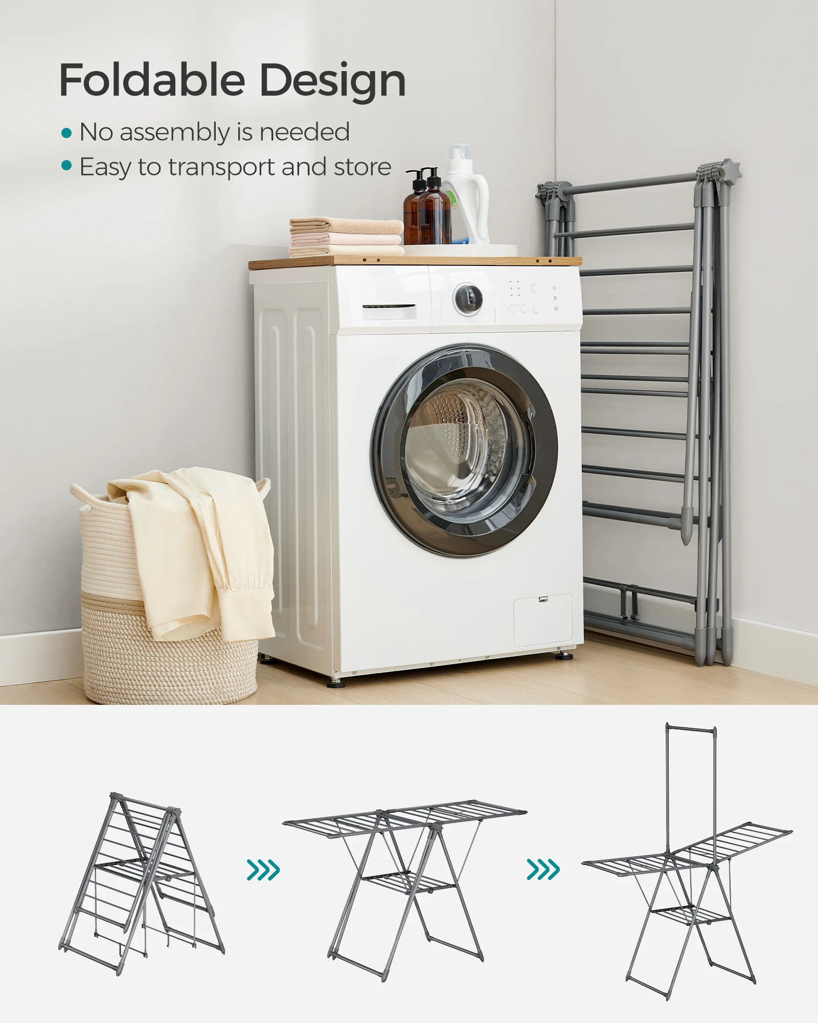 SONGMICS Foldable 2-Level Laundry Drying Rack - Versatile & Durable