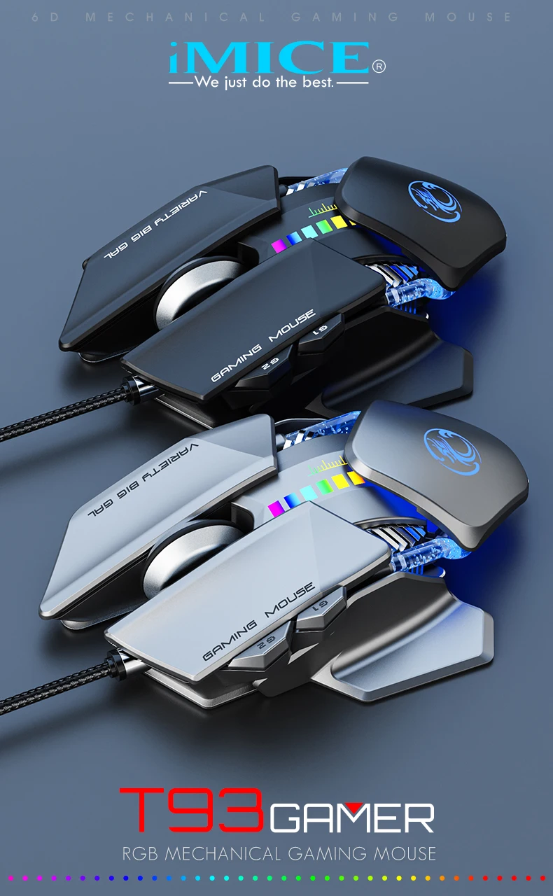 IMICE T93 Metal Mechanical Gaming Mouse RGB Backlit and Adjustable Body ...