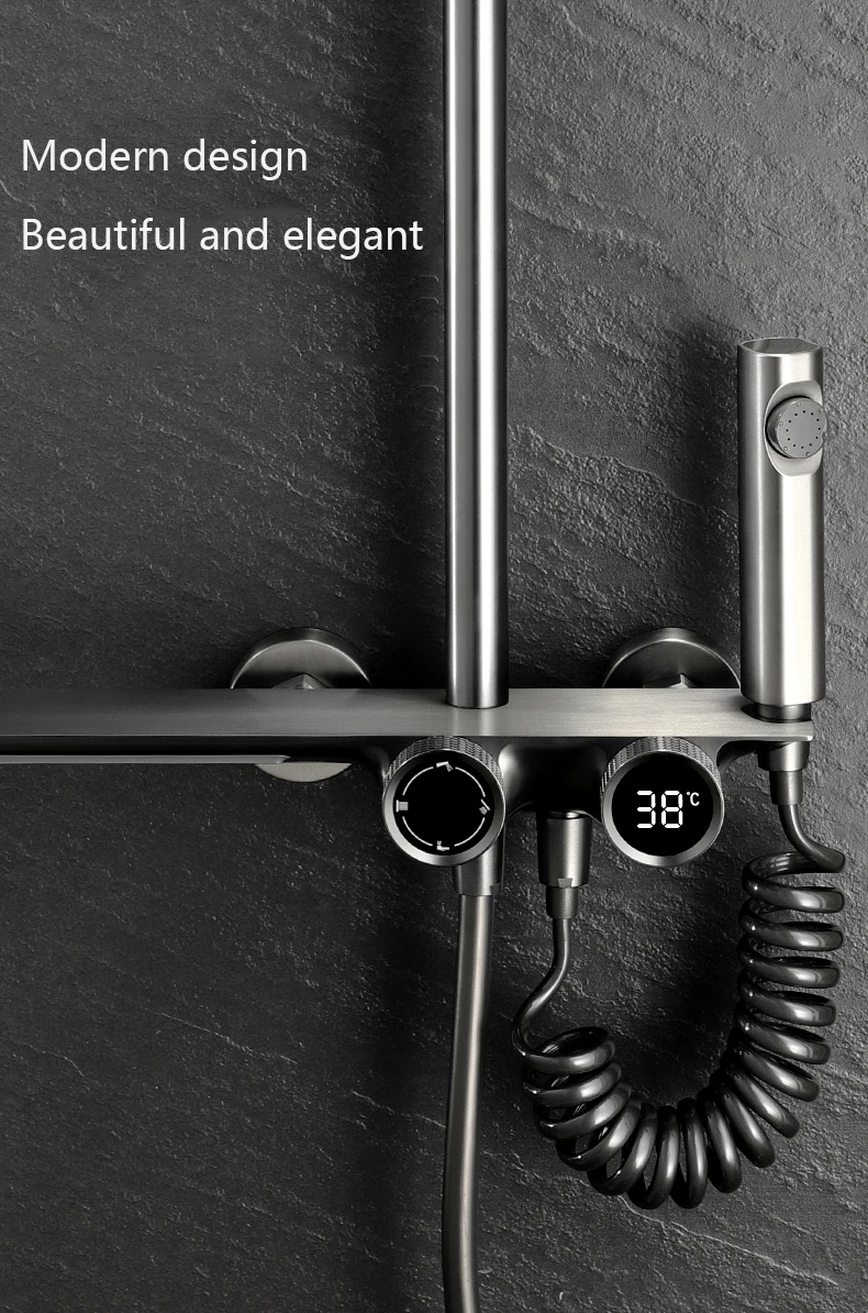 Modern Luxury Brass 4 Function Shower Set With Waterfall Control Knob ...