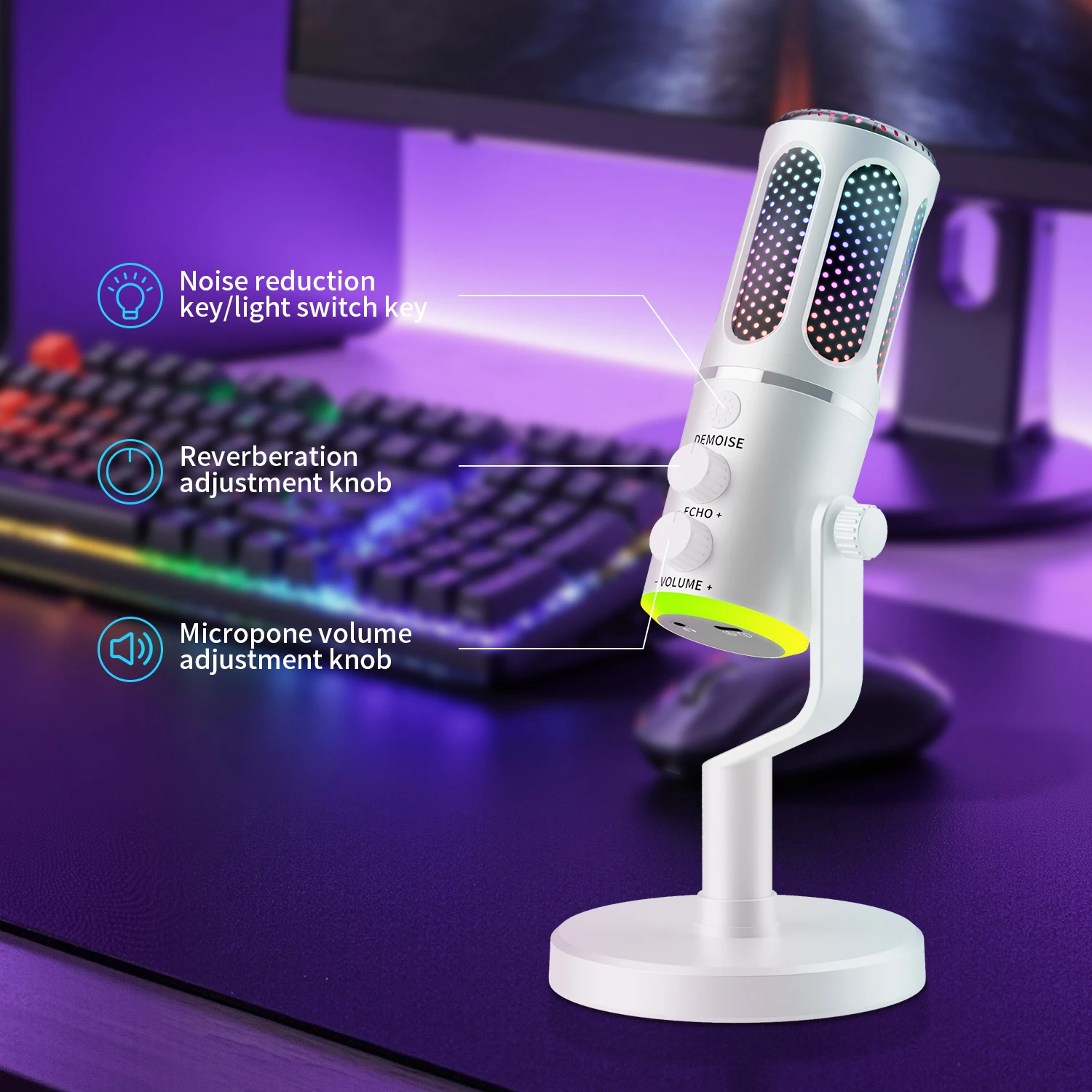 USB C Condenser Microphone by Riksoin for PC Gaming & Podcasts