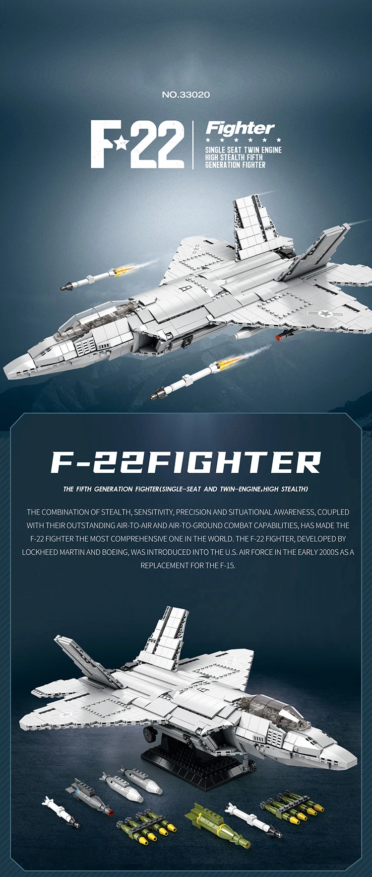 Military Series F-22 Raptor Fighter Jet Legoing Plane Model Unisex Air ...