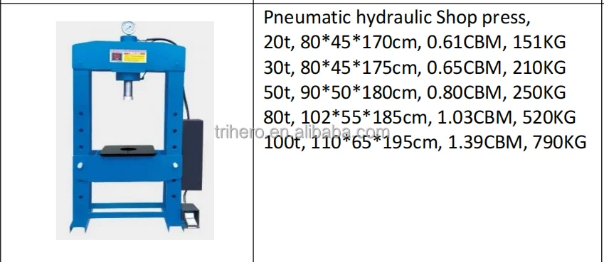 20T 30T 50T 80T 100T Pneumatic Hydraulic Press - 100 Ton Shop Press by ...