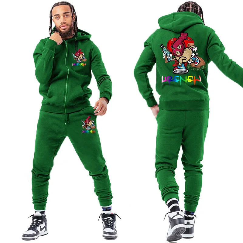 Custom Logo Streetwear Mens Sweat Suits Outdoor Cotton Jogger Sweatsuit Two Piece Tech Fleece