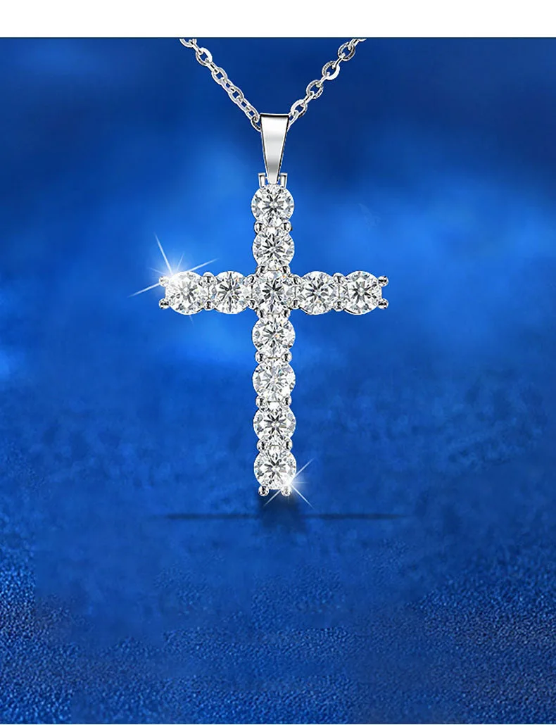 925 Sterling Silver Cross Necklace 0.1ct Moissanite Diamond Cross ...