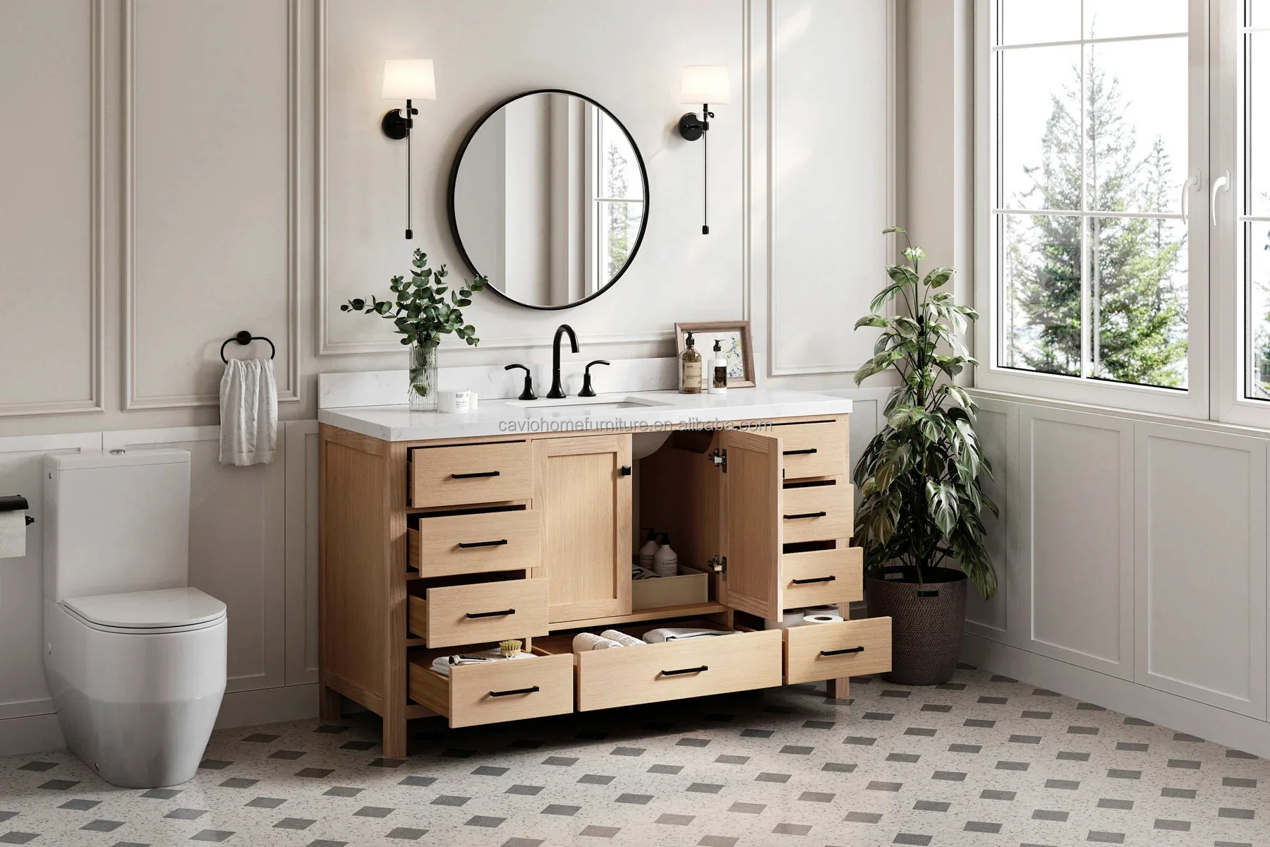 Modern Freestanding Modular Bathroom Vanity Customizable Wooden Design ...