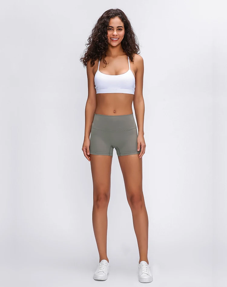 Custom Logo Matching Nylon Yoga Workout Short Tights Ribbed Seamless