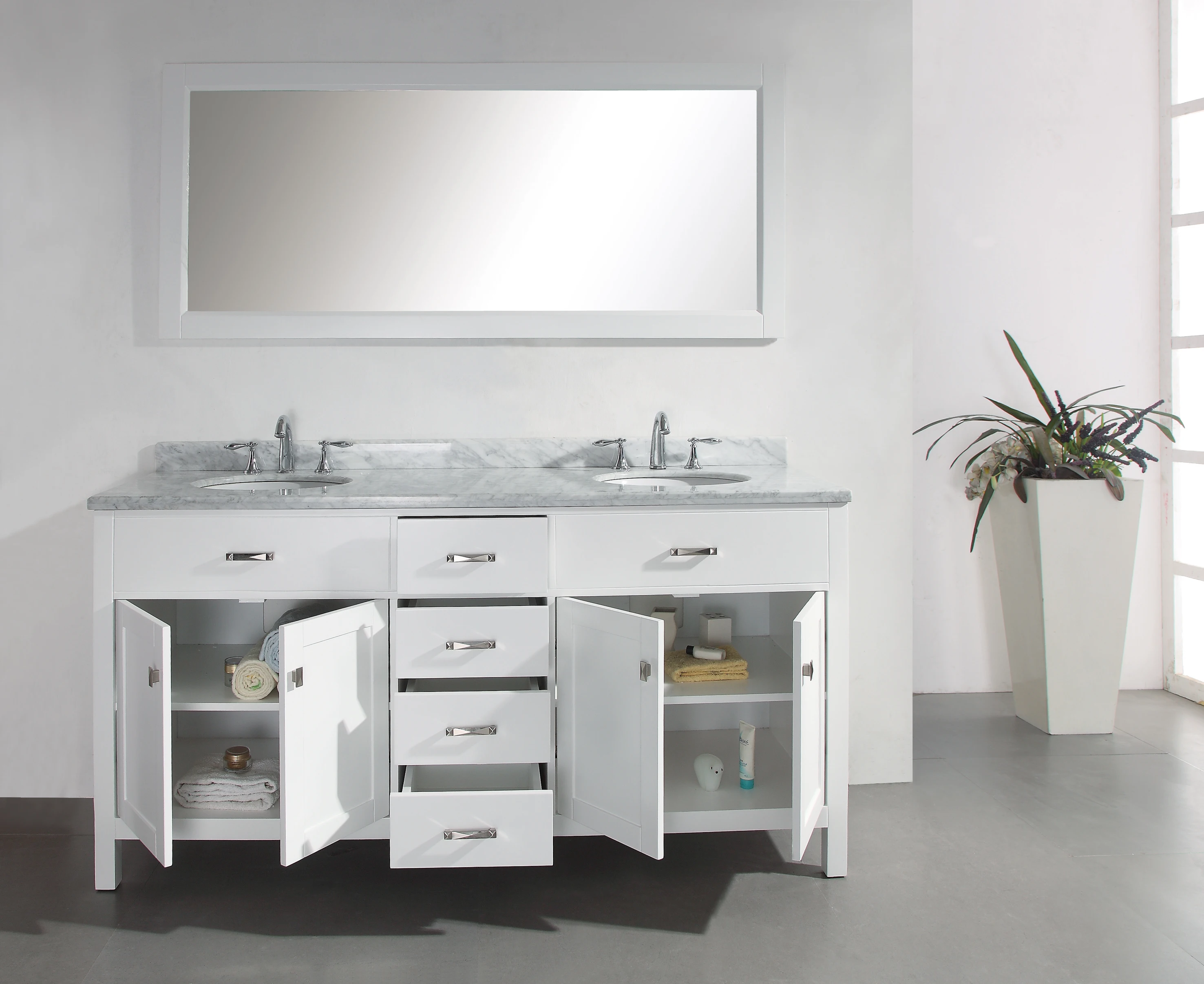 Modern 72 Inch Dual Sinks Bathroom Furniture Floor Standing Bath Vanity ...