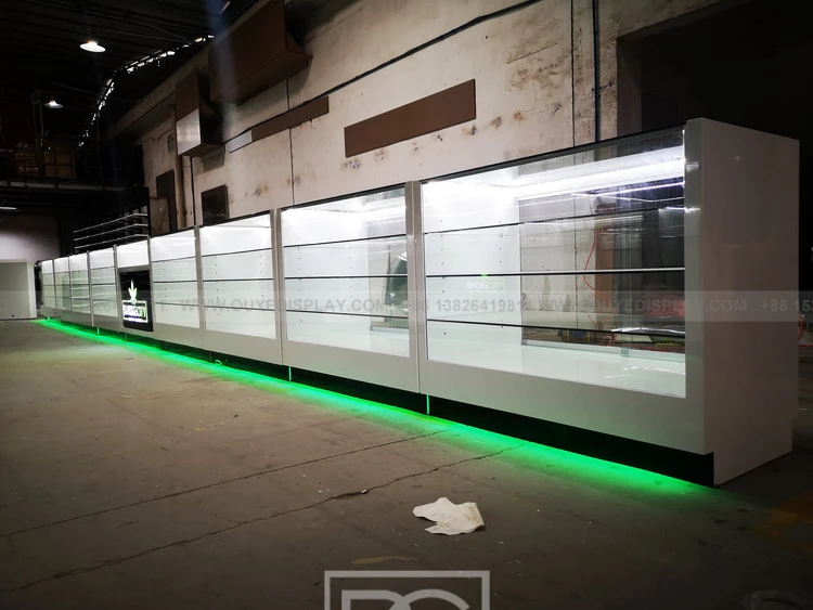 LED Strip Baseboard Dispensary Counters Design for Tobacco Shops
