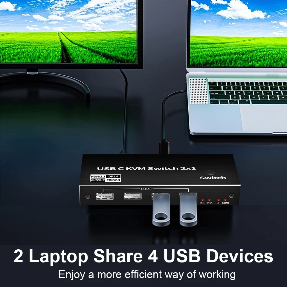 8K Thunderbolt 4 USB C KVM Switch - 4k@120hz & Fast Charging